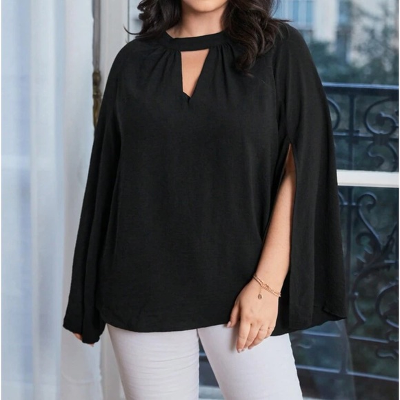 Tops | Plus Size Keyhole Neckline Cloak Sleeve Work Office Top Blouse ...